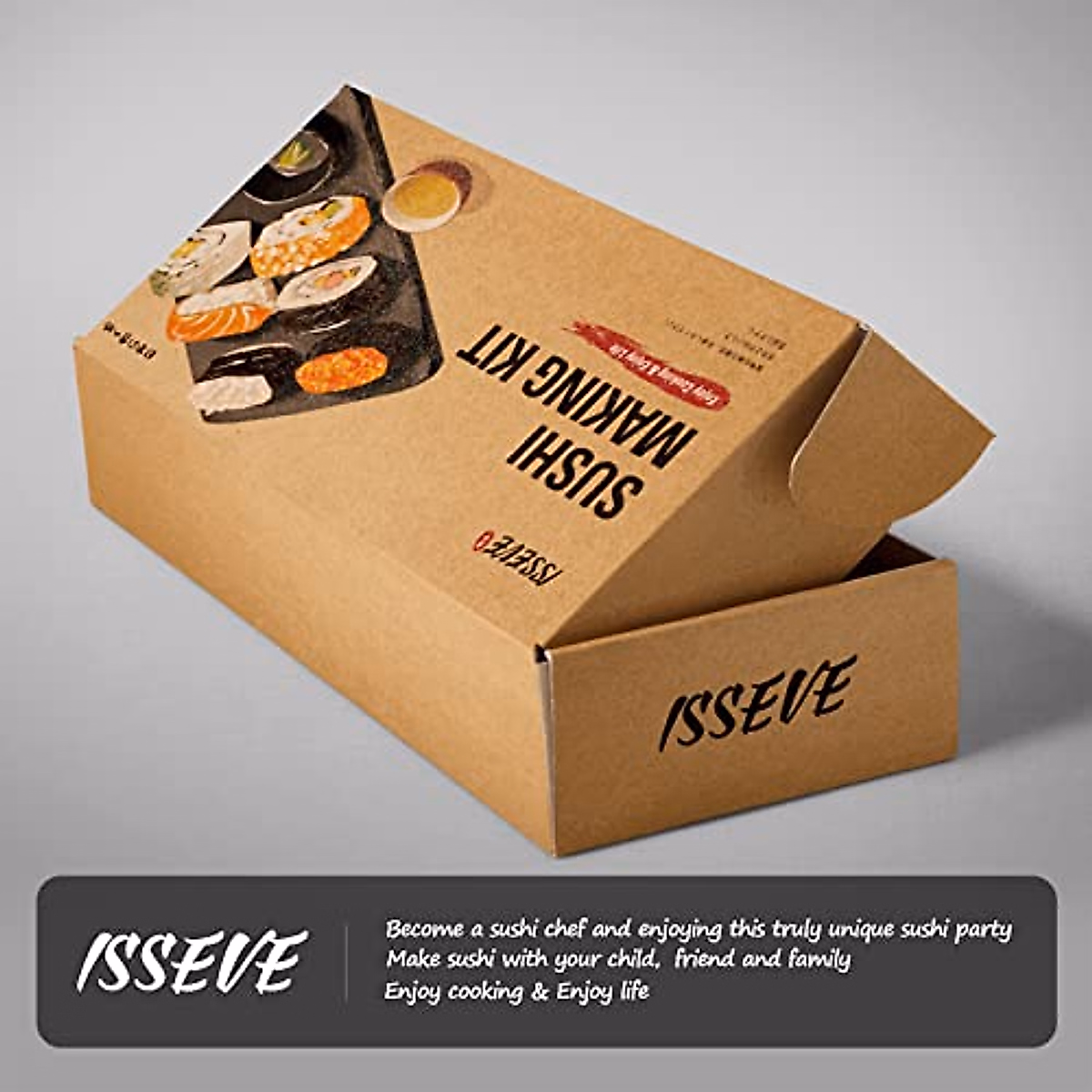 ISSEVE Sushi Making Kit, Bamboo Sushi Mat, All In One Sushi Bazooka Maker with Bamboo Mats, Bamboo Chopsticks, Paddle, Spreader, Sushi Knife, DIY Sushi Roller Machine