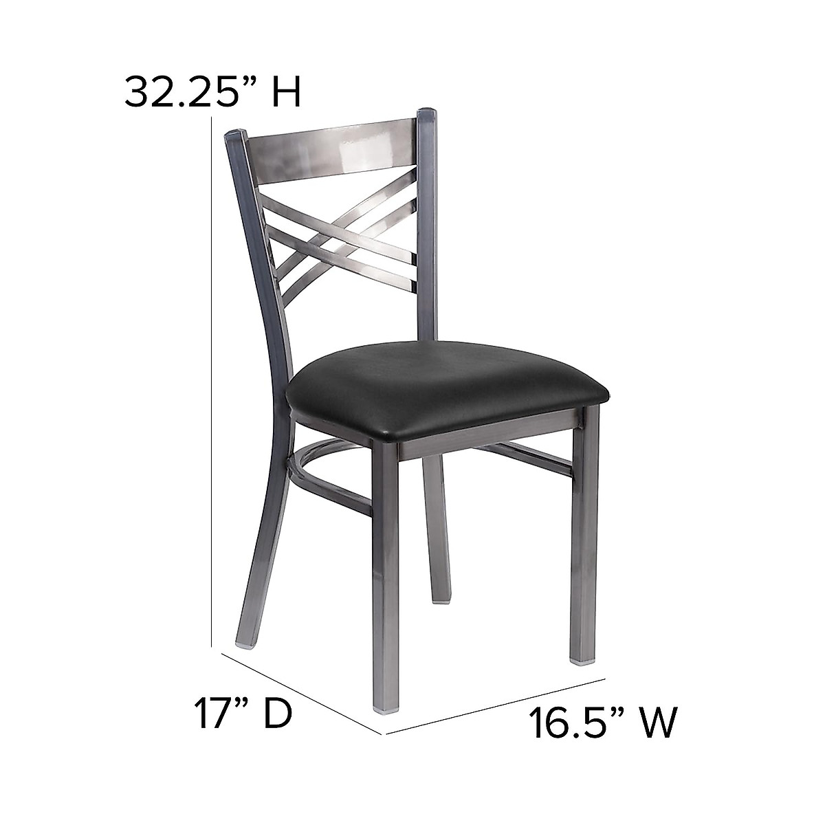 Flash Furniture HERCULES Series Clear Coated ''X'' Back Metal Restaurant Chair - Black Vinyl Seat