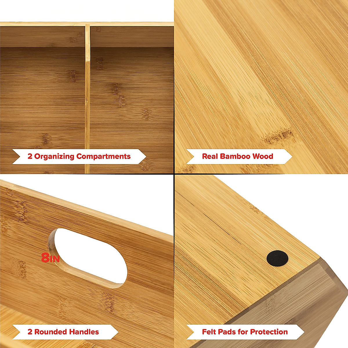 Merlin's Market Space-Saving Bamboo Organizer Bin - Polished 14'' Aesthetic Wood Basket with Ergonomic handles & non-slip feet Spacious box declutters your Kitchen, Bathroom, Bedroom and More