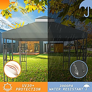 FOLAWO 10' X 10' Gazebo Replacement Canopy Double Tier Gazebo Covers for Yard Patio Garden Canopy Sunshade (Dark Gray)