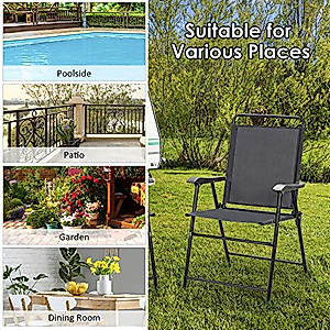 Safstar Patio Sling Chairs, Outdoor Folding Patio Chair Set w/Curved Armrest & High Backrest, Great for Garden Camping Yard Pool, Set of 4