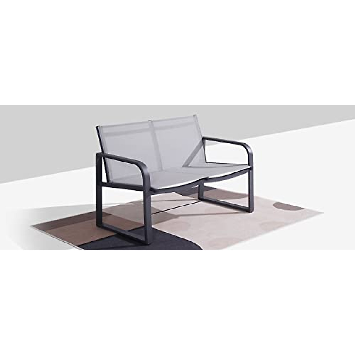 Outdoor Patio Furniture Set with Aluminum Frame, 4 Pieces Outdoor Garden Patio Conversation Sets with Breathable Textilene with Loveseat Coffee Table for Yard,Home,Balcony,Grey