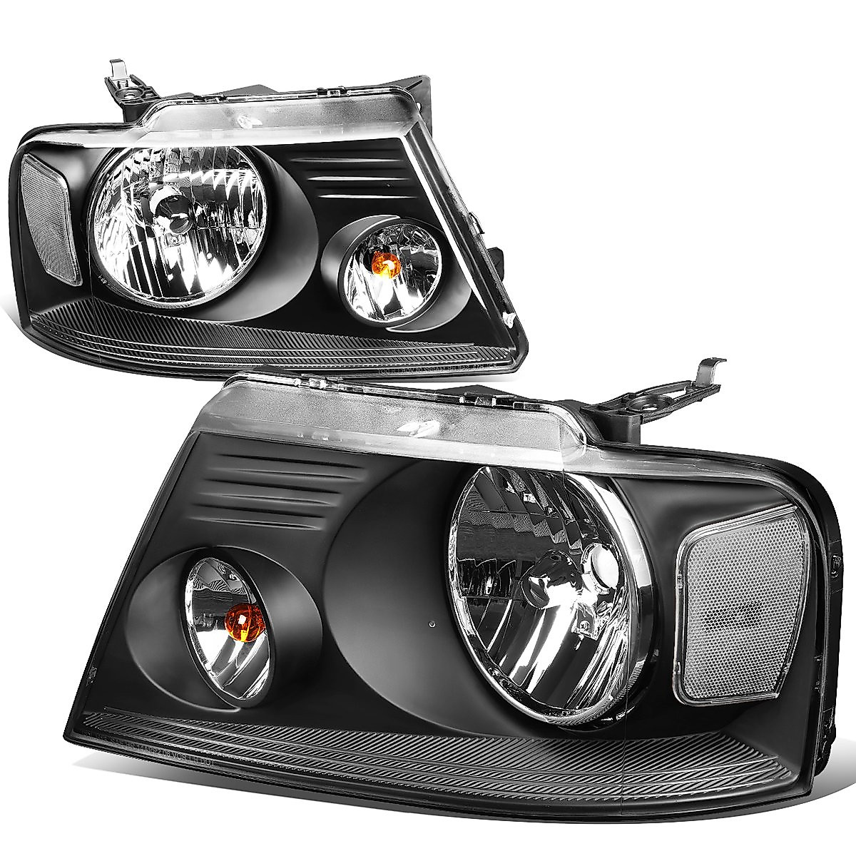Auto Dynasty Halogen Model Factory Style Headlights Assembly Compatible with Ford F150 Lincoln Mark LT 2004-2008, Driver and Passenger Side, Black Housing Clear Lens