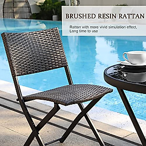 NATURAL EXPRESSIONS 3 Pieces Outdoor Patio Bistro Set, Wicker Patio Furniture Sets with Folding Patio Round Table and Chairs for Garden, Backyard,Balcony, Porch