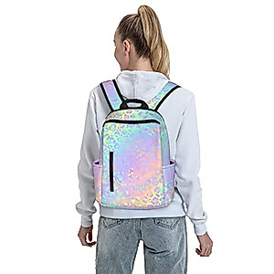 HEVANE Rainbow Leopard Print Cheetah Women's Casual Style Lightweight Backpacks Durable Small Travel Backpack Purse Casual Book Bag Computer Bag Fits 12/14 Inch Laptop