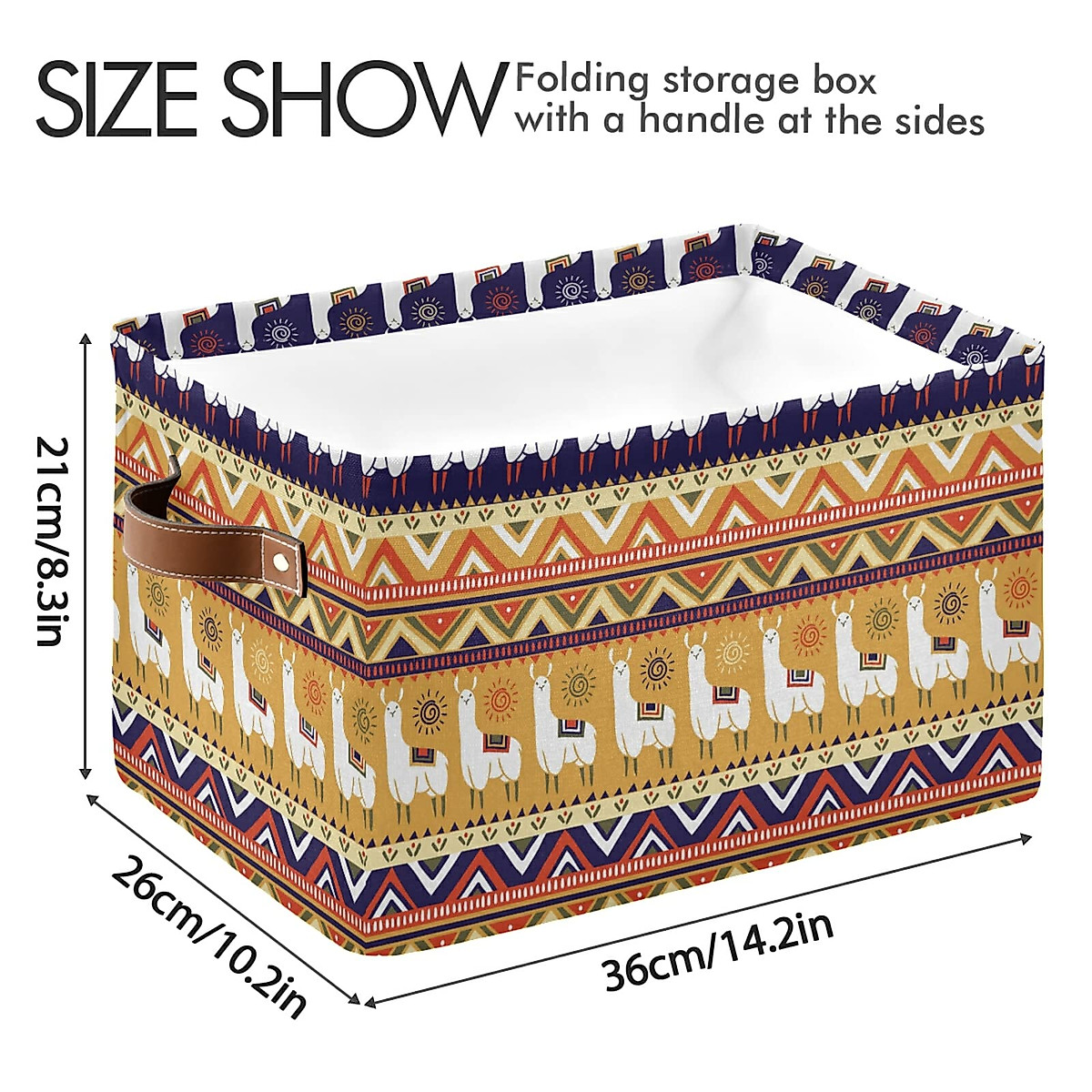 Large Storage Bin Llamas Geometrical Ornaments Cube Storage Basket Canvas Fabric Collapsible Organizer Handles Decorative for Toys Nursery Bedroom