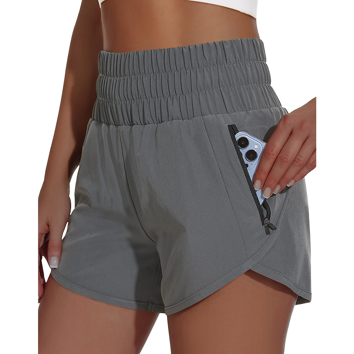 MIVEI Women's High Waisted Athletic Shorts 4" High Rise Running Workout Gym Quick Dry Tummy Control Short with Zipper Pockets