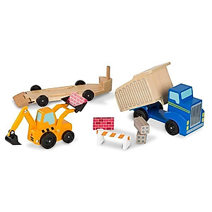 Melissa & Doug Classic Toy Wooden Dump Truck & Loader with Construction Pieces