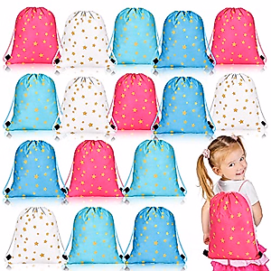 16 Pieces Star Goodie Bags for Kids Star Drawstring Party Favor Bags Birthday Party Favors Oxford Fabric Gift Bags Treat Backpack Bags for Girls Boys School Travel Baby Shower Party Supplies