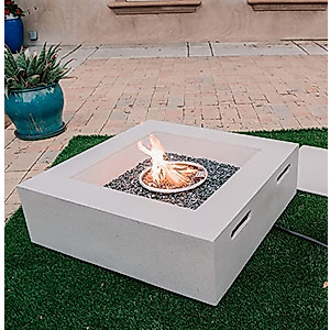 Kante 34.8" W Square Concrete/Metal Outdoor Propane Gas Smokeless Patio Heater, Fire Pit Table 50,000 BTU & Weather Resistant Cover, Light Gray