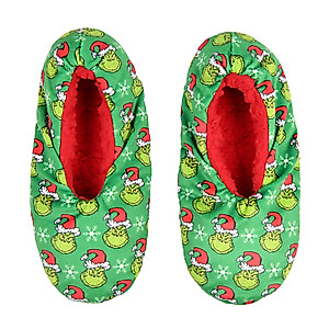 Dr. Seuss GRINCH That Stole Christmas Slippers Santa Grinch Slipper Socks with No-Slip Sole For Women Men (Small)