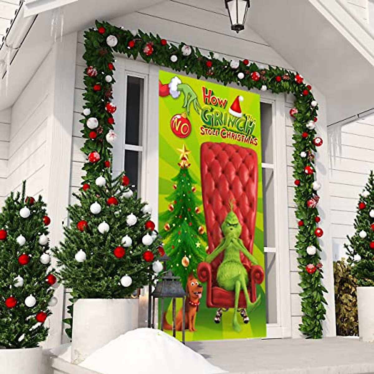 Christmas Door Cover Decorations ,Grinch Christmas Decorations The Grinch Door Cover Green Backdrop Funny Xmas Hanging Banners Merry Christmas Porch Sign for Indoor Outside Front Door Party Supplies