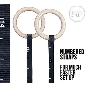 Rep Wood 14' Gymnastic Rings with Short Numbered Straps - Perfect for Cross-Training Workouts, Gymnastics and Conditioning - 1.11 inch FIG Specs