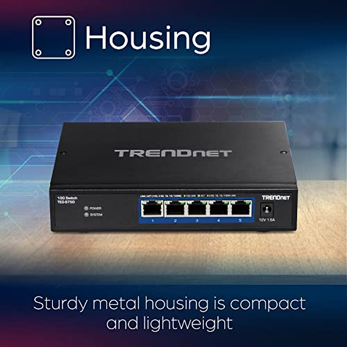 TRENDnet 5-Port 10G Switch, 5 x 10G RJ-45 Ports, 100Gbps Switching Capacity, Supports 2.5G and 5G-BASE-T Connections, Lifetime Protection, Black, TEG-S750