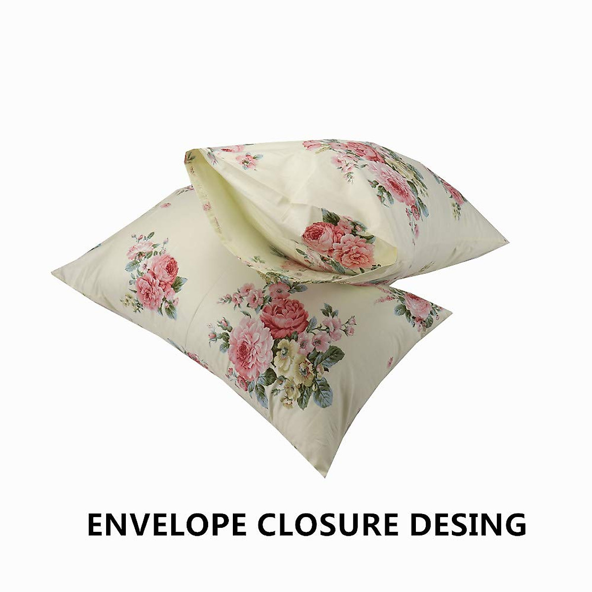 100% Cotton 600 Thread Count Pillow Case Set of 2, Standard Size Floral Pillow Covers for Sleeping, Breathable Easy to Wash