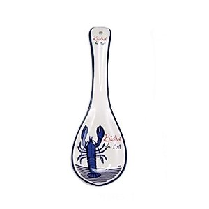 White Ceramic Bistro du Port Spoon Rest with Blue Lobster, 9.25"