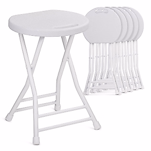 MoNiBloom 18 Inch Set of 6 Plastic Foldable Round Stools for Adults Small Lightweight Chairs for Dorm, Kitchen, Vanity and Outdoor use, 230 lbs Capacity, White