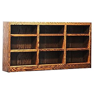 Traditional 36" Tall 9-Shelf Triple Wide Wood Bookcase in Dry Oak