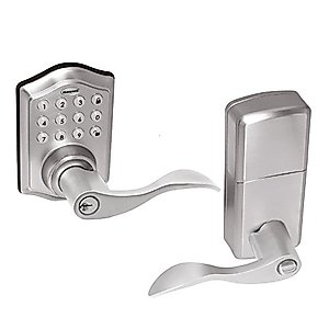 Honeywell Safes & Door Locks - Keyless Entry Lever Door Lock Handle with Electronic Keypad - Easy to Install for Front Door Lock with Code - 50 User Pin Codes - Satin Nickel, 6.5 x 8.8 x 9 in, 8734301