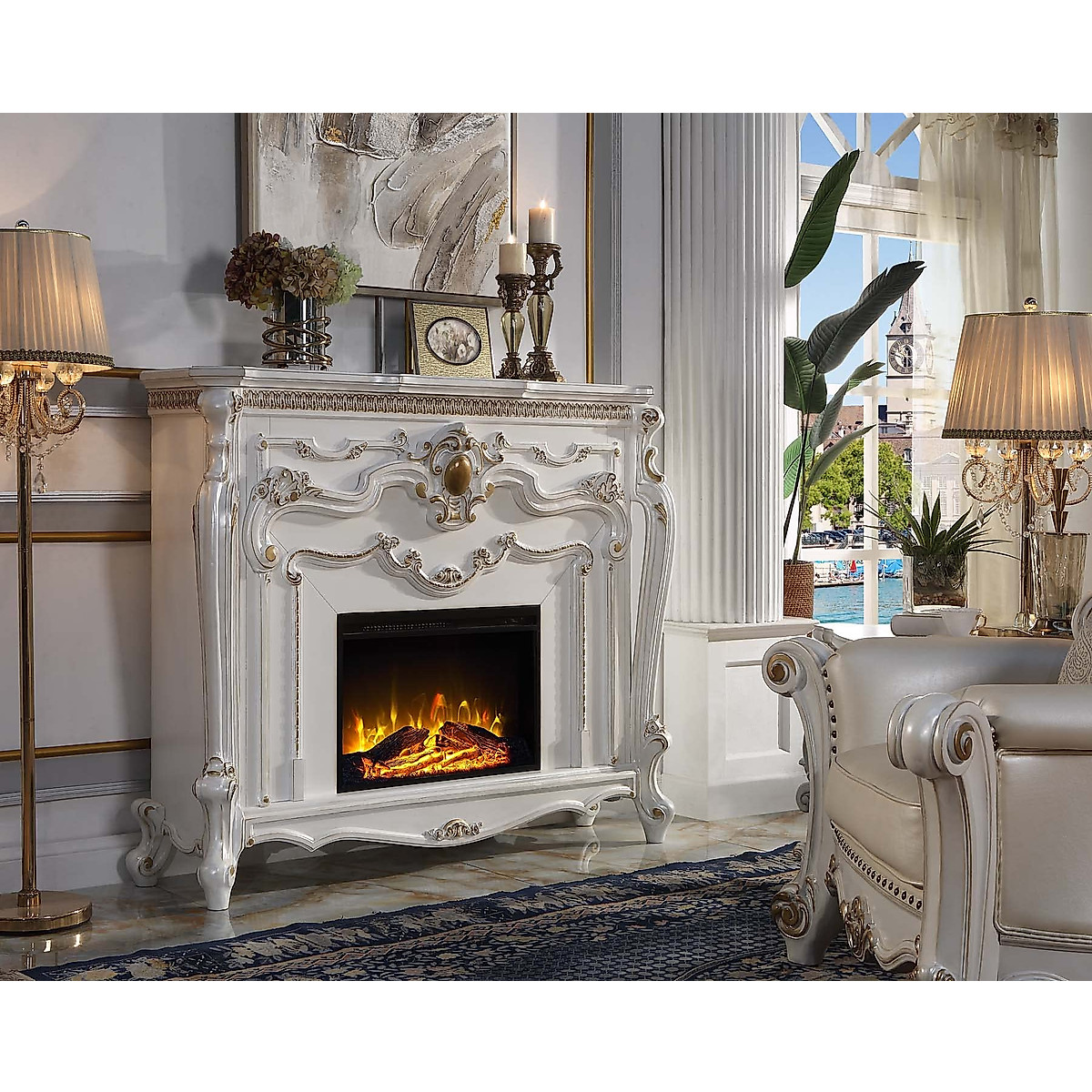 Picardy Fireplace in Antique Pearl Finish