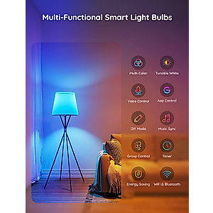 Govee Smart Light Bulbs, WiFi Bluetooth Color Changing Light Bulbs, Music Sync, 54 Dynamic Scenes, 16 Million DIY Colors RGB Light Bulbs, Work with Alexa, Google Assistant, 800 Lumen, 8 Pack