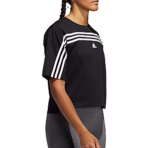 adidas Women's Must Haves Ringer 3-Stipes T-Shirt (Small, Black/White)