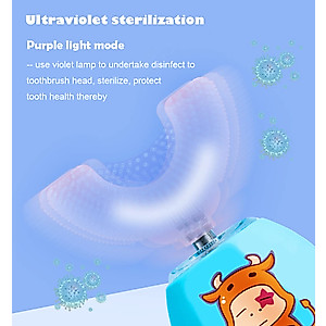 NC Kids Electric Toothbrush with Blue Lights,U Shaped Design,USB Charging with Water Cup,IPX7 Waterproof,45s Cleans All Teeth,Tau-Blue