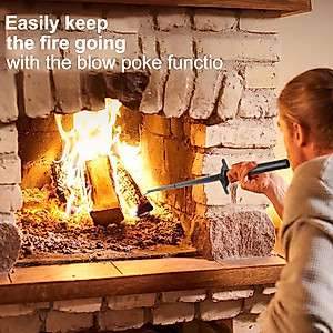 VODA Fire Poker and Fireplace Tongs Set - 31" Campfire Poker with Blow Poke Function, 24" Firewood Tongs, 2 Part Assembled Fire Pit Poker, Log Grabber for Firepit Bonfire Wood Stove Fireplace