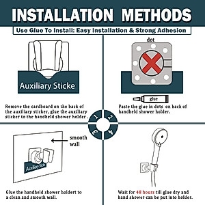 Shower Head Holder All Meta lHandheld Shower Wand Bracket Adhesive Shower Wall Mount Holder Brass Shower Spray Holder Black, Drill Free Glue Installation