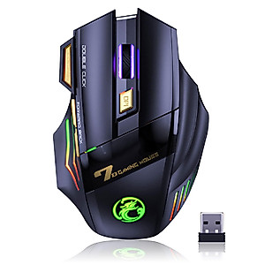 VEGCOO Wireless Gaming Mouse, Rechargeable Silent Wireless Mouse with 4800 DPI Adjustable,Double Click Key, Colorful RGB Lights, Computer Mice with Thumb Rest for PC/Mac Gamer (C26 Black)