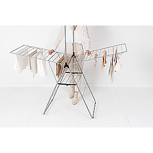 Brabantia HangOn Laundry Drying Rack with Garment Rail (82ft / Metallic Gray) Compact, Foldaway, Adjustable Indoor Stainless Steel Clothes Horse