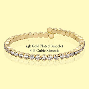 HOT JEWELRY BOX 14K Gold Plated Tennis Bracelet | Gold Bangle Jewelry Bracelets for Women | Aesthetic Accessories with Exquisite CZ and Adjustable Memory Wire for Easy Fit on Any Wrist size