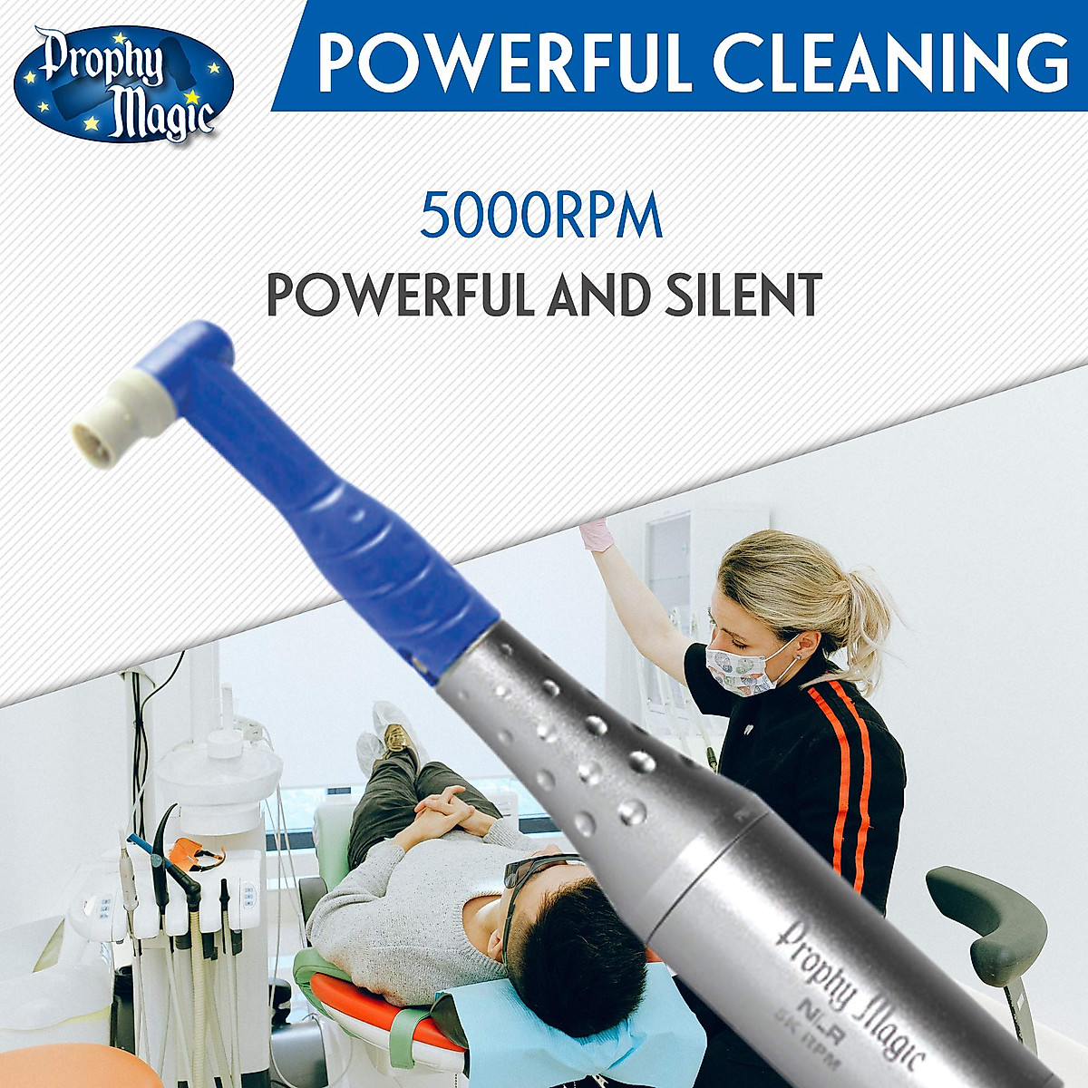 Prophy Magic NLR Hygiene Dental Handpiece, Stainless Steel Titanium with 5000 RPM Motor - Professional Care & Hygiene Tool for Cleaner, Whiter Teeth