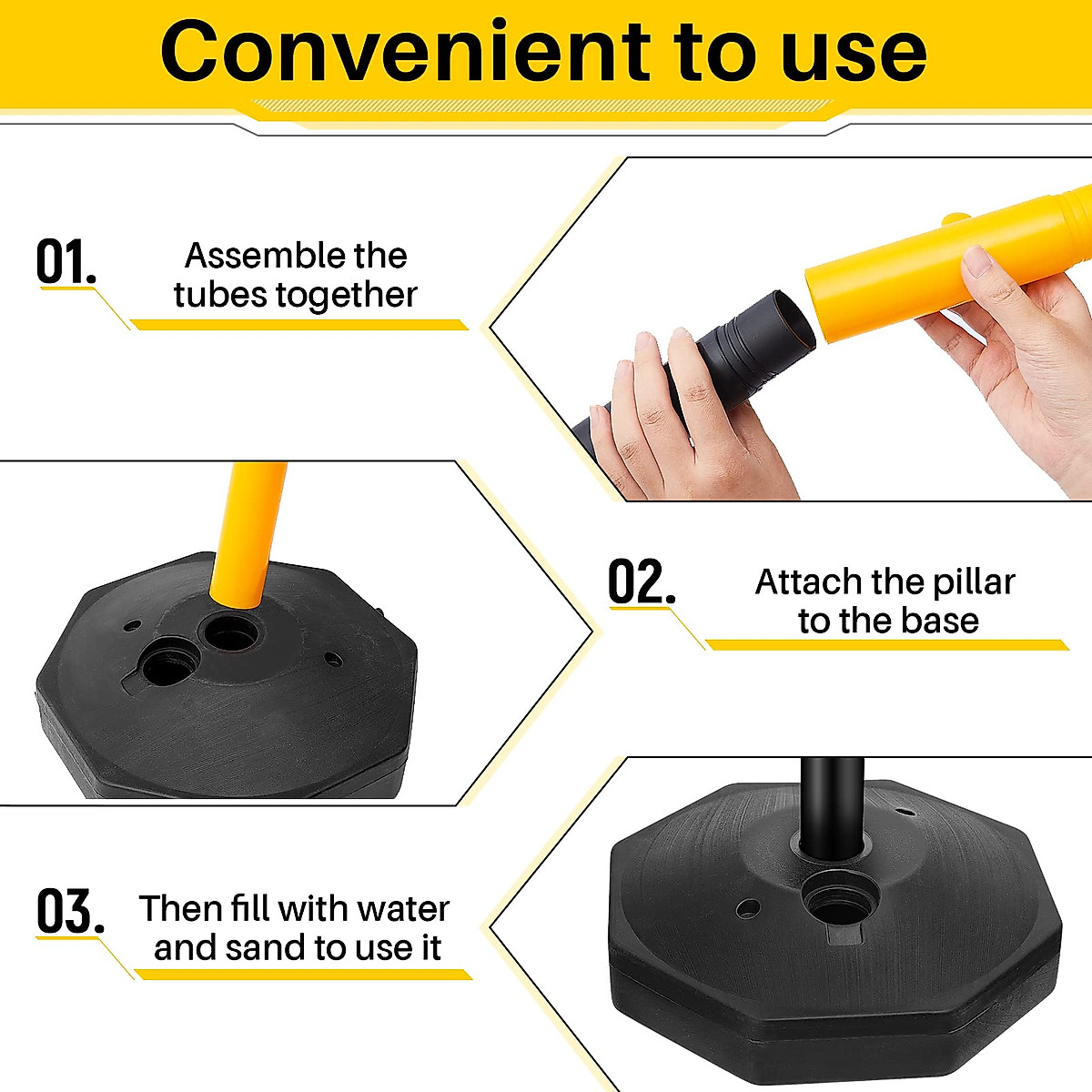 Traffic Delineator Post Cone, Plastic Stanchion Post Set Crowd Control Stands Barrier with 6.6 ft Link Chain and S Hooks for Parking Lot Construction Caution Roads, Yellow, Black (6 Sets)