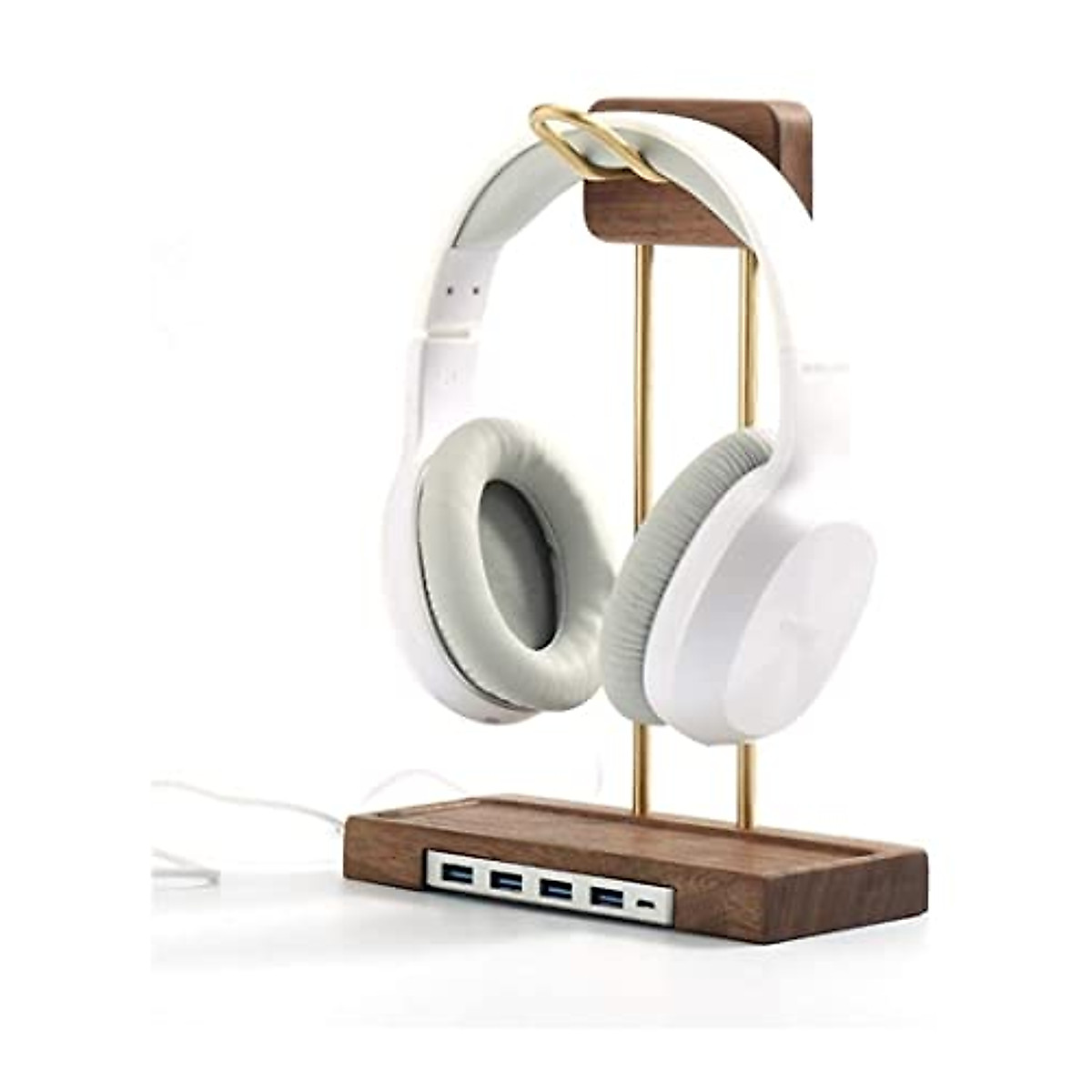 ANIIC Headset Stand Wooden Headphone Stand Brass Creative Black Walnut Headphone Shelf Bracket Headset Headphone Holder Earphone Rack Headphone Stand ( Color : B- with USB )