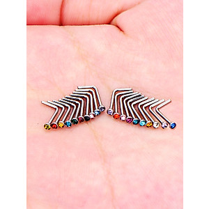 Mudder 20 Pcs Curved Nose Studs Stainless Steel Nose Ring Colorful L Shaped Crystals l Bend Nose Screw Piercing Jewelry,20 Gauge
