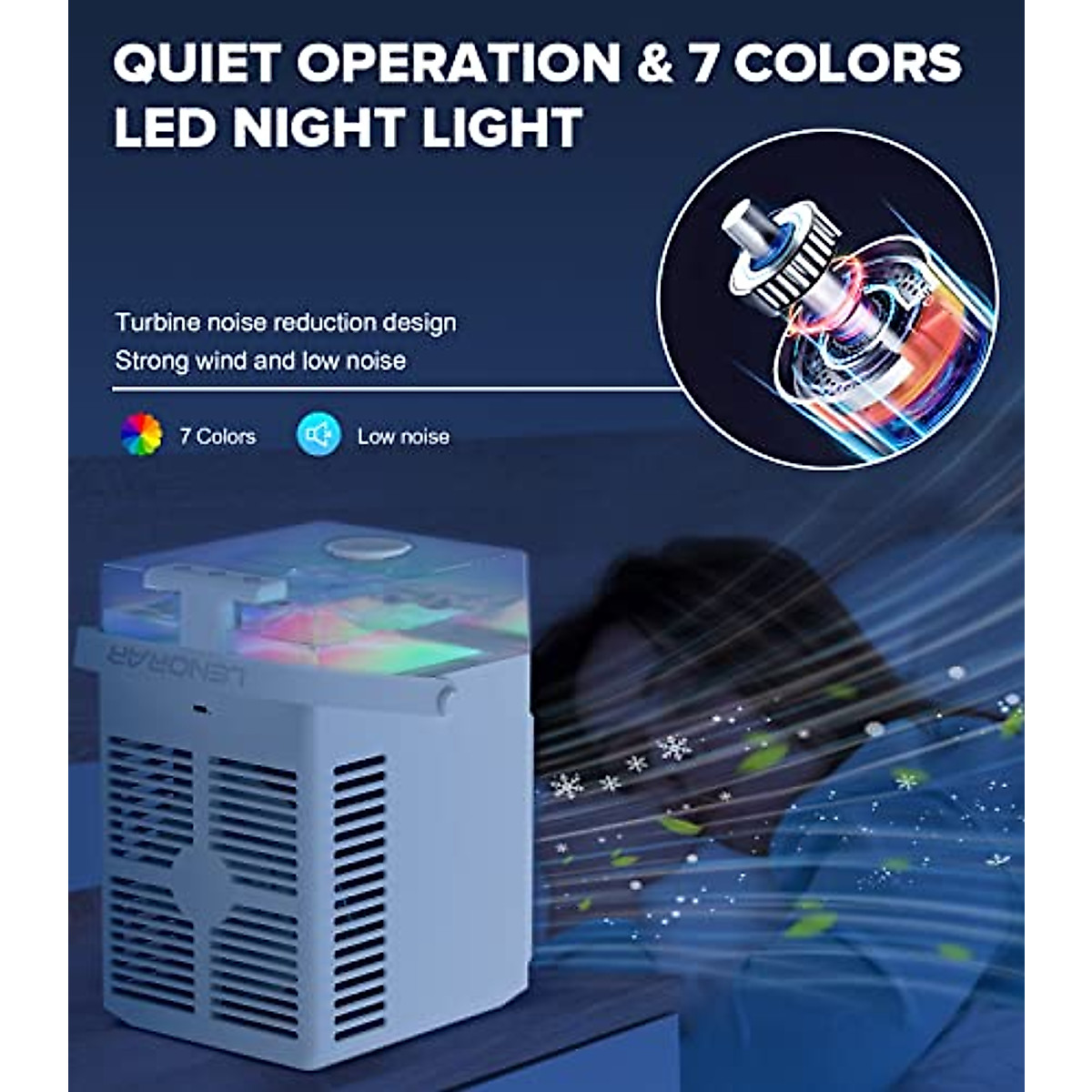 Portable Air Conditioner Fan, USB Rechargeable Portable AC, 3 Speeds Adjustable Personal Small Cooling Fan, 4IN1 Desk Mini Fan with Humidifier &LED Light for Room Travel, Gifts for Fathers, Men, Women