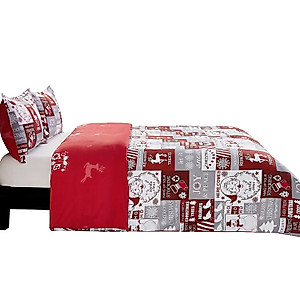 Vaulia Soft Microfiber Duvet Cover Set, Snowflake Pattern Christmas Holidays, Reversible Pattern Design White/Red Santa, King Size 3-Piece Set (1 Duvet Cover 2 Pillow Shams)