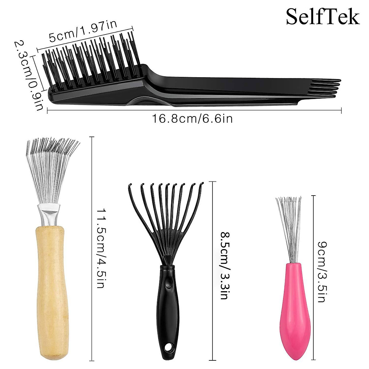 SelfTek 4 Pack Hair Brush Cleaning Tool for Removing Hair and Dust - Home or Salon Use