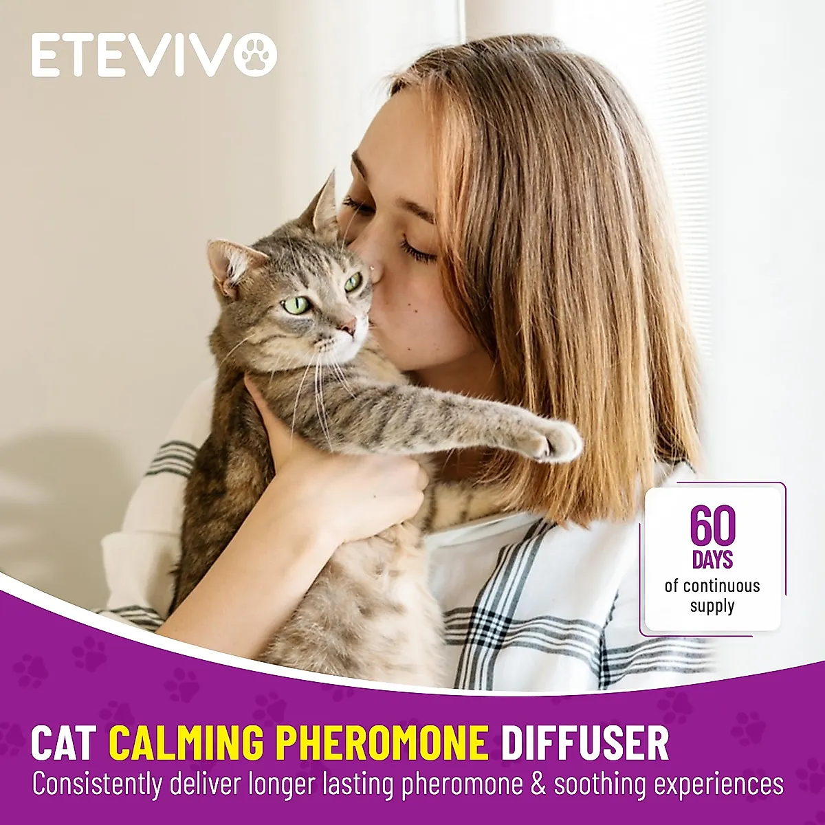 ETEVIVO Cat Pheromones Calming Diffuser Cat Anxiety Relief Pheromones for Cats Promotes Well-Being & Comfort Cat Calming Diffuser with 2 Refills 60 Days Long Lasting Serenity