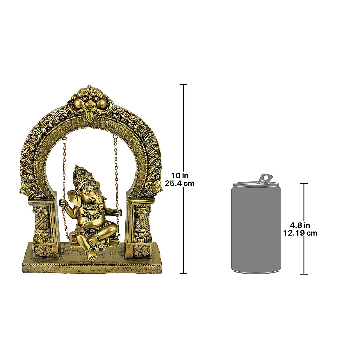 Design Toscano Ganesha on Jhoola Swing Hindu Elephant Man Statue Hanging Figurine, 10 inches Tall, Cast Stone Resin, Antique Gold Finish