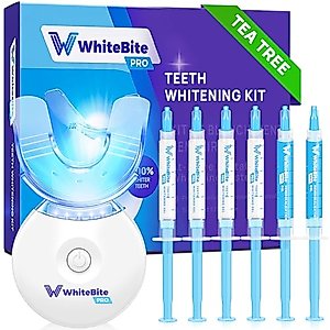 Whitebite Pro Professional Teeth Whitening Kit with Gels for Sensitive Teeth: Teeth Whitening LED Light, 35% Carbamide Peroxide Gel, Remineralization Gel (Tea Tree)