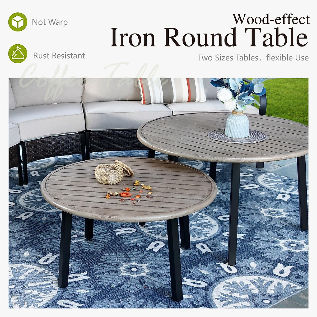 Sophia & William Outdoor Patio Furniture Set, 10 Seats Half-Moon Curved Sectional Sofa with 2 Round Coffee Table, Outdoor Rattan Patio Conversation Set, Beige