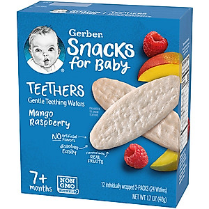 Gerber Snack for Baby Teethers, Mango Raspberry, Gentle Teething Wafers Flavored with Real Fruits, 12 Individually Wrapped 2-Packs (24 Wafers/Box) (Pack of 2 Boxes)