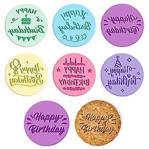 6 Pcs Happy Birthday Fondant Embosser Cookie Stamps 3D Design Cookie Cutters Happy Birthday Fondant Stamp for Party Decorating Fondant Icing Cupcake Cookie Cake (Birthday)