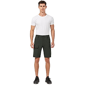 Hiauspor Men's Hiking Cargo Shorts 9"/10" Quick Dry Lightweight Waterproof for Golf Tactical Fishing Casual with 6 Pockets (Army Green, 34)