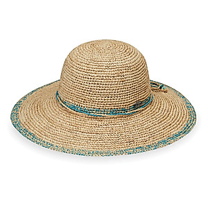 Wallaroo Hat Company – Women’s Camille Sun Hat – Wide Brim Natural Fiber and Adjustable Sizing for Medium Crown Sizes – Elegant Sun Hat for Resort, Outdoor Events and Parties (Turquoise)