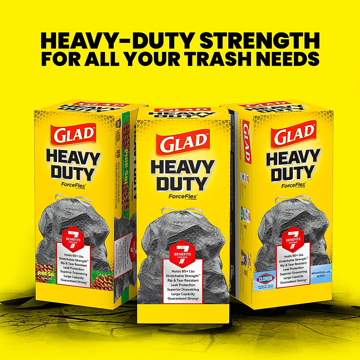 GLAD ForceFlex Large Drawstring Trash Bags, 30 Gallon Black Trash Bags for Large Kitchen Trash Can, Mountain Air Scent to Eliminate Odors, 50 Count (Package May Vary)