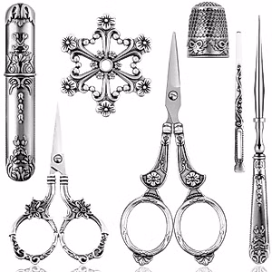 7 Pieces Embroidery Scissor Kit Vintage Scissors for European Style Stainless Steel Sewing Tool Set Antique Sewing Scissor for Crafting Embroidery Sewing Needlework (Silver)