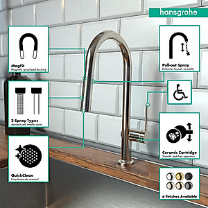 hansgrohe Talis N Brushed Nickel High Arc Kitchen Faucet, Kitchen Faucets with Pull Down Sprayer, Faucet for Kitchen Sink, Magnetic Docking Spray Head, Polished Nickel 72846831